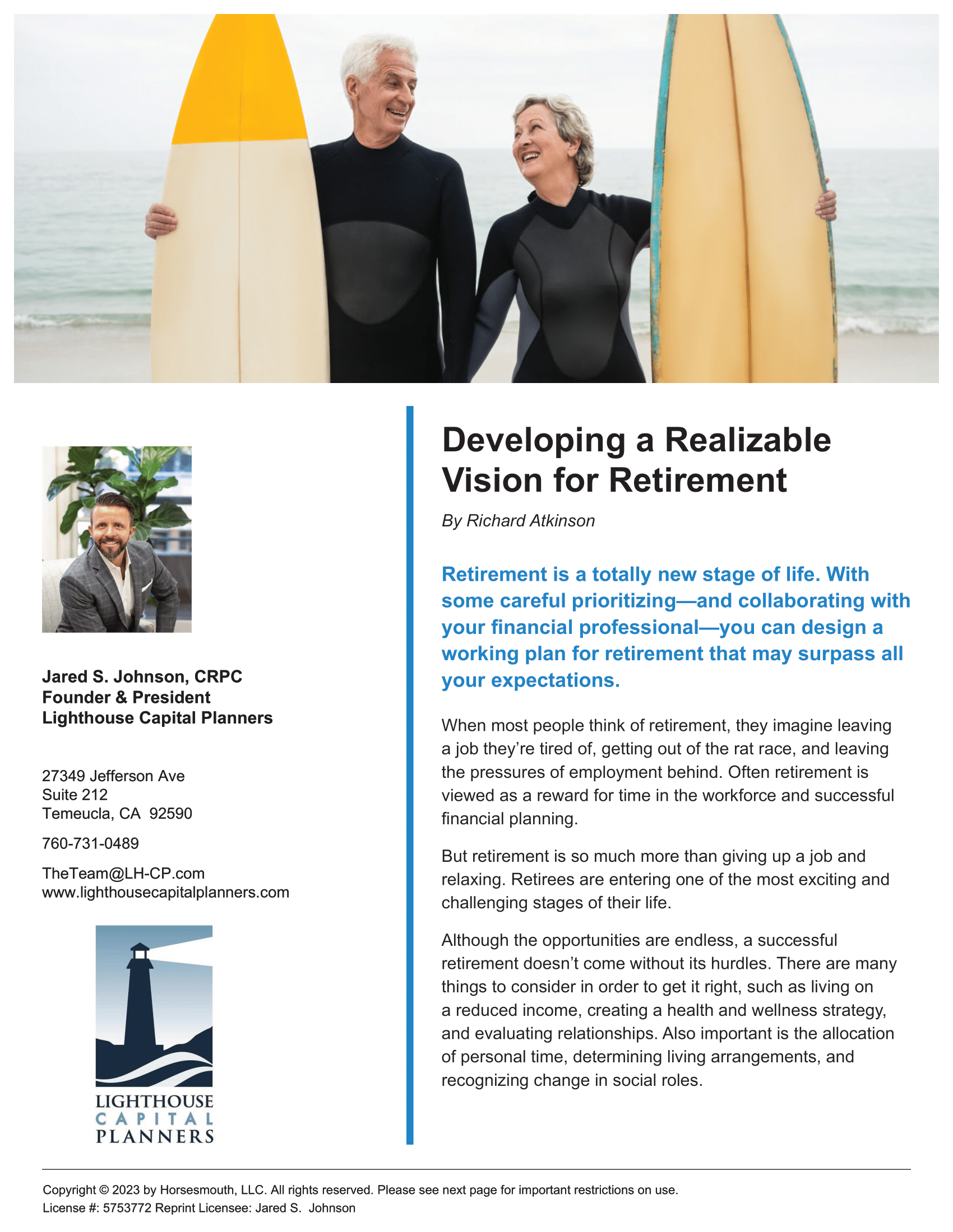 Developing a Realizable Vision for Retirement | Lighthouse Capital Planners